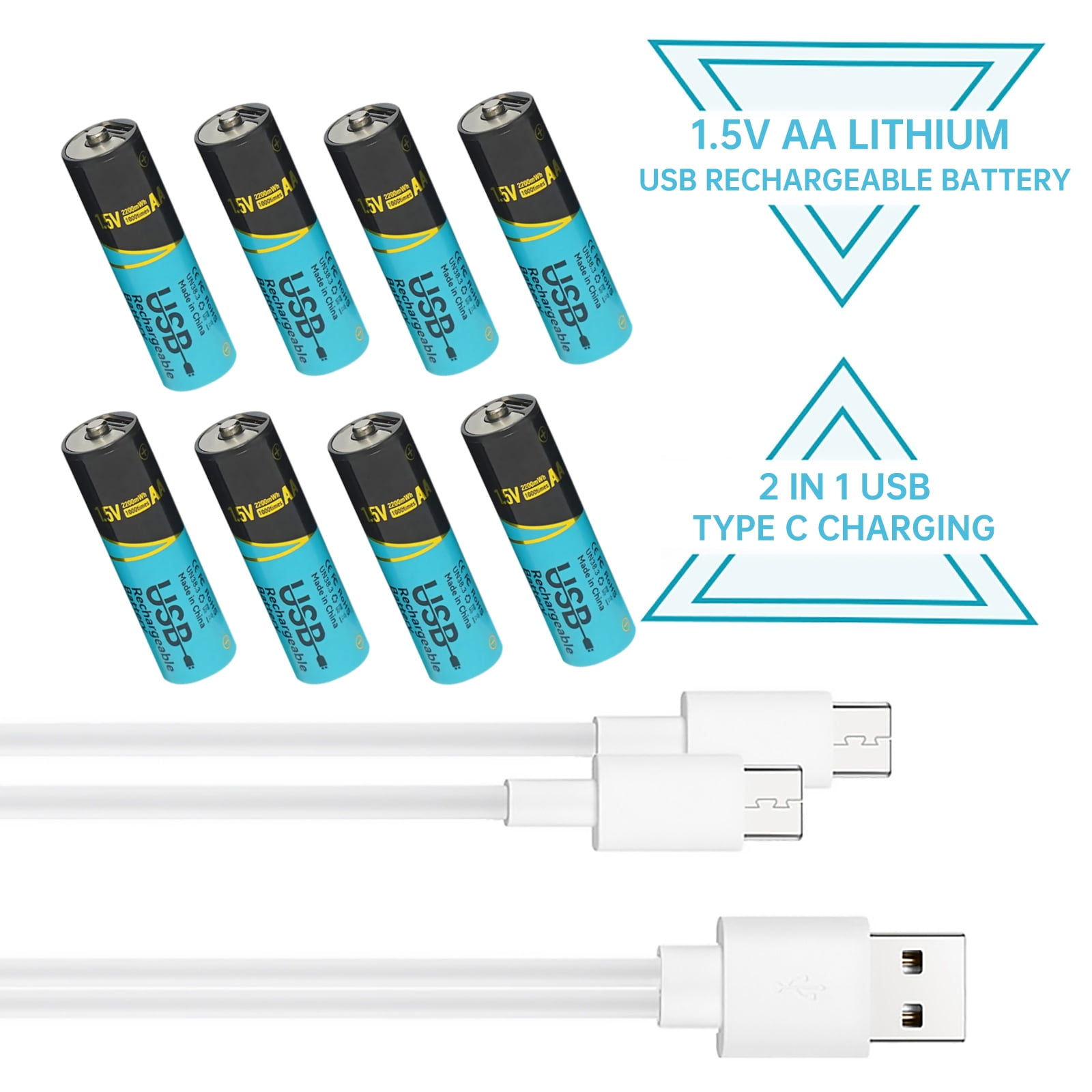 8PCS 1.5V Lithium AA Batteries Rechargeable USB Double A Battery for ...