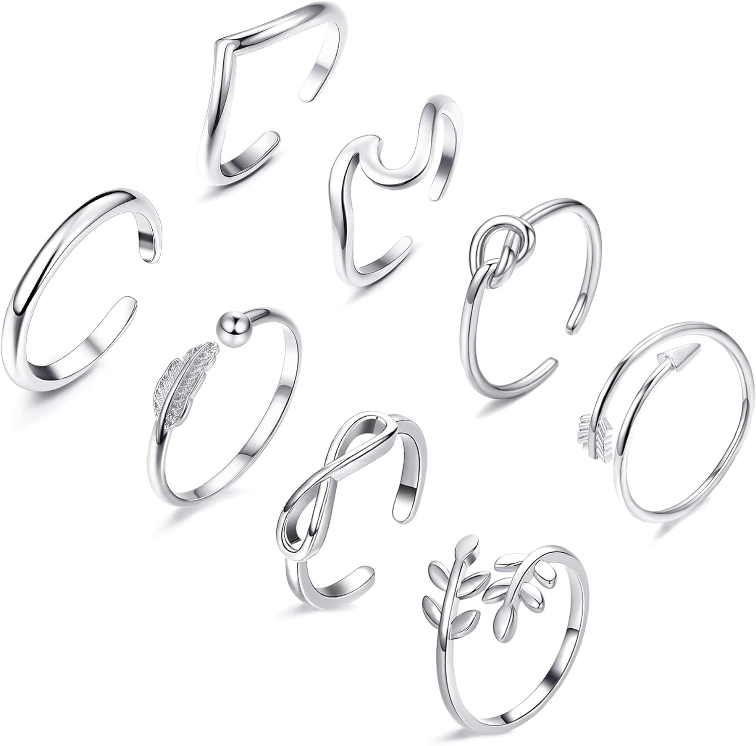 8PCS 14K Gold Plated Adjustable Rings for Women, Gold Silver Stackable ...