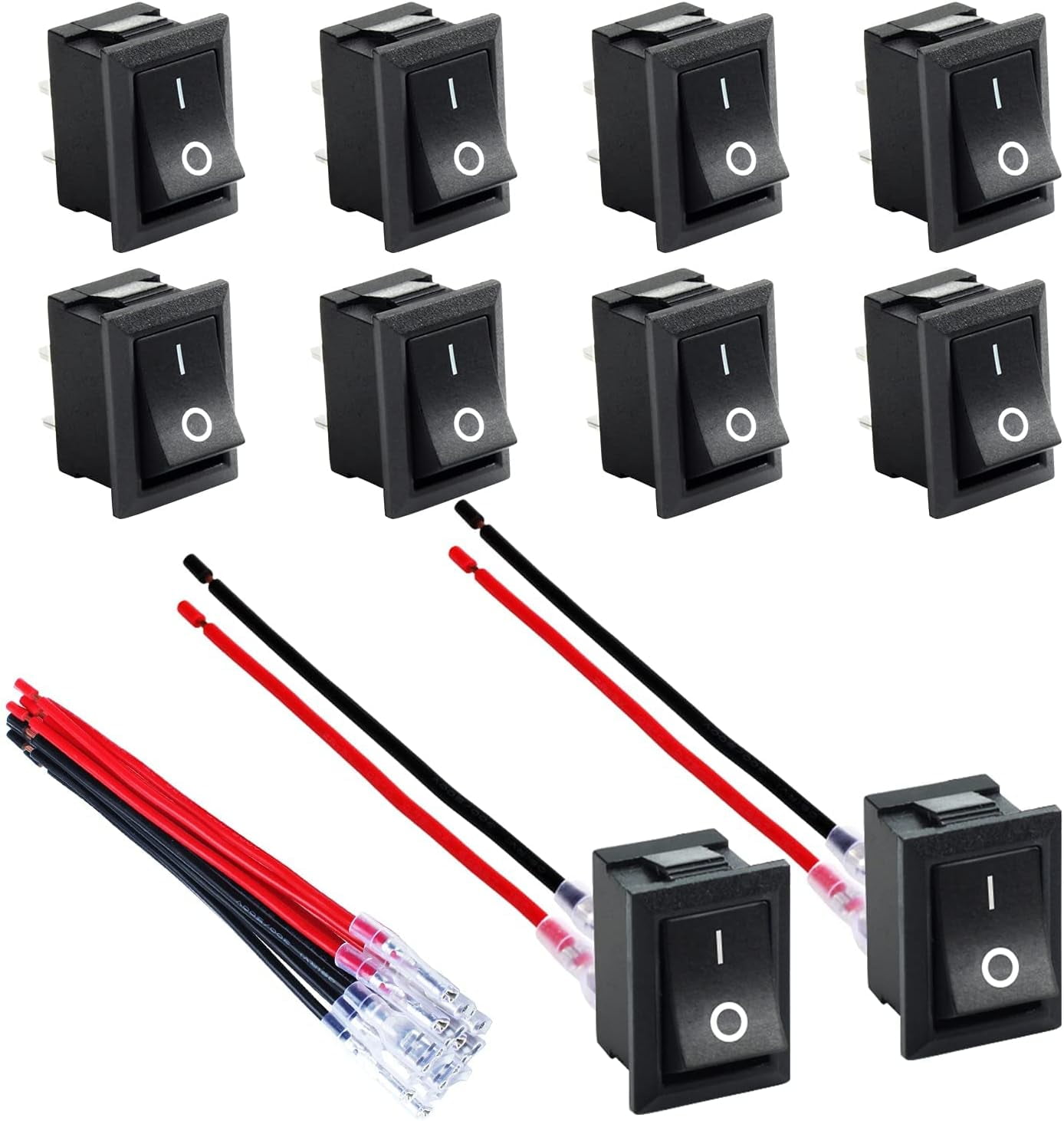 8PCS 18650 Battery Holder with Wire + 10 PCS Mini Rocker Switch 12V 20A ...