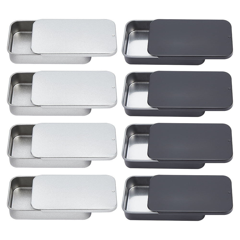 8PCS 2 Colors Tinplate Slide Cover Box Box Rectangle Black White 9.3x6 ...