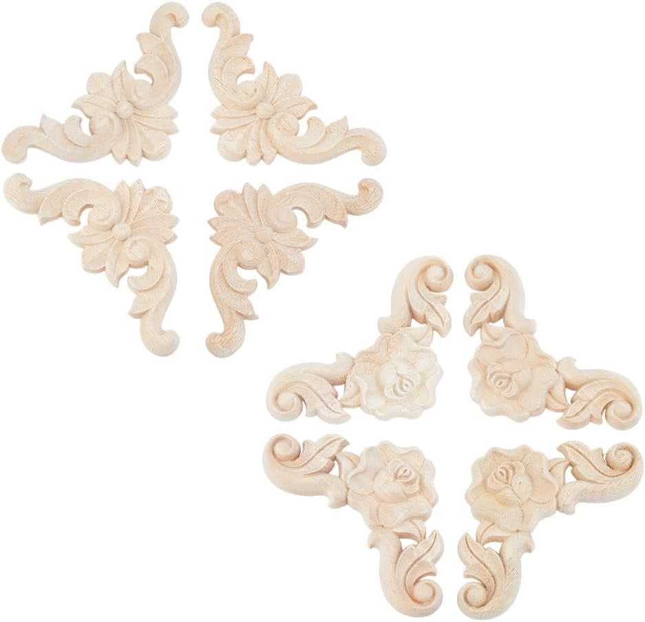 8PCS 2 Styles Decorative Wood Appliques Unpainted Home Furniture ...