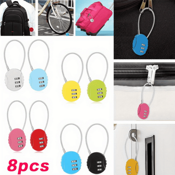 8PCS 3 Digit Combination Lock for Locker, Small Cable Locks with ...