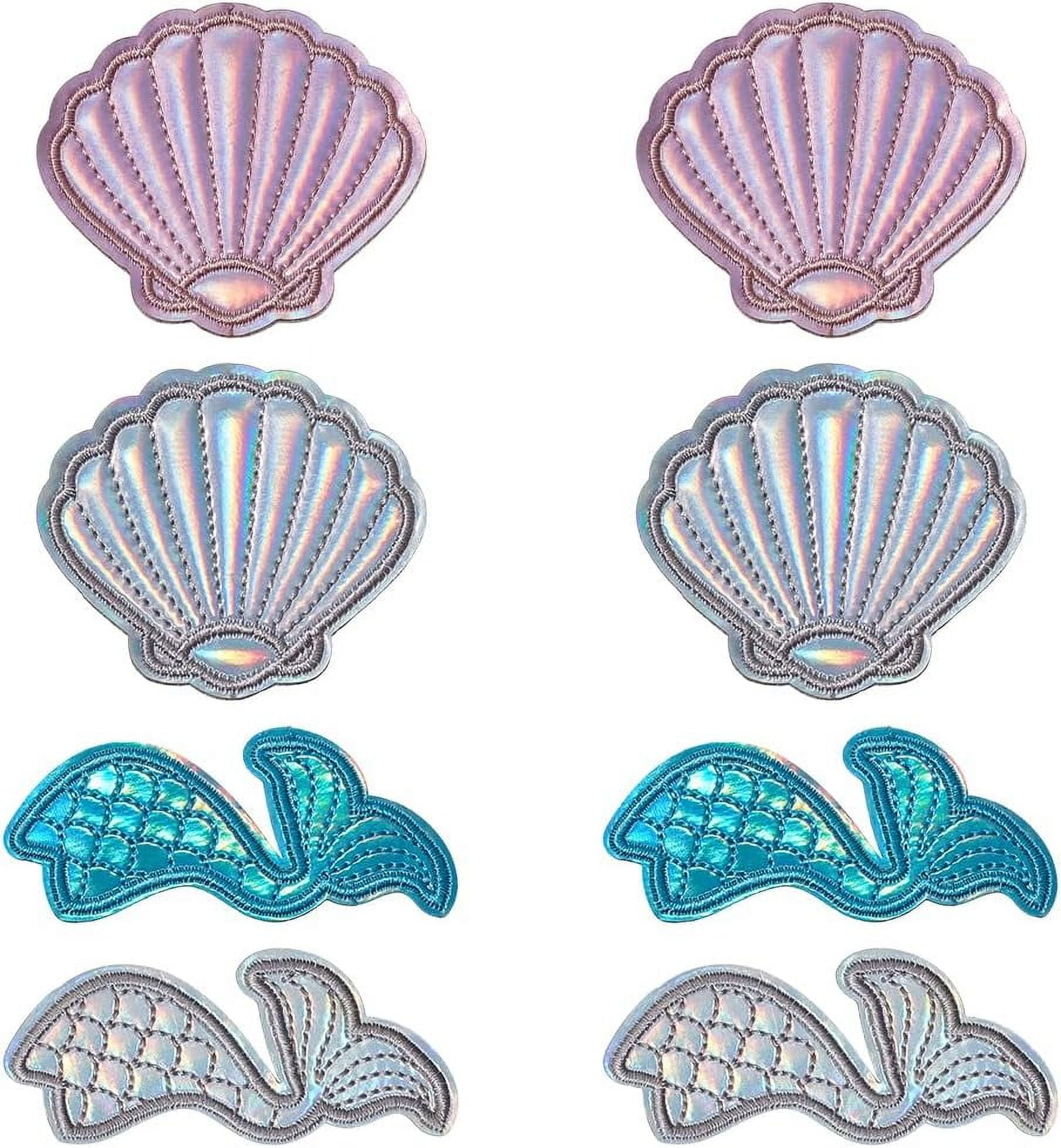 8PCS 4 Style Seashell Mermaid Cartoon Patch Cloth Sewing Patches ...