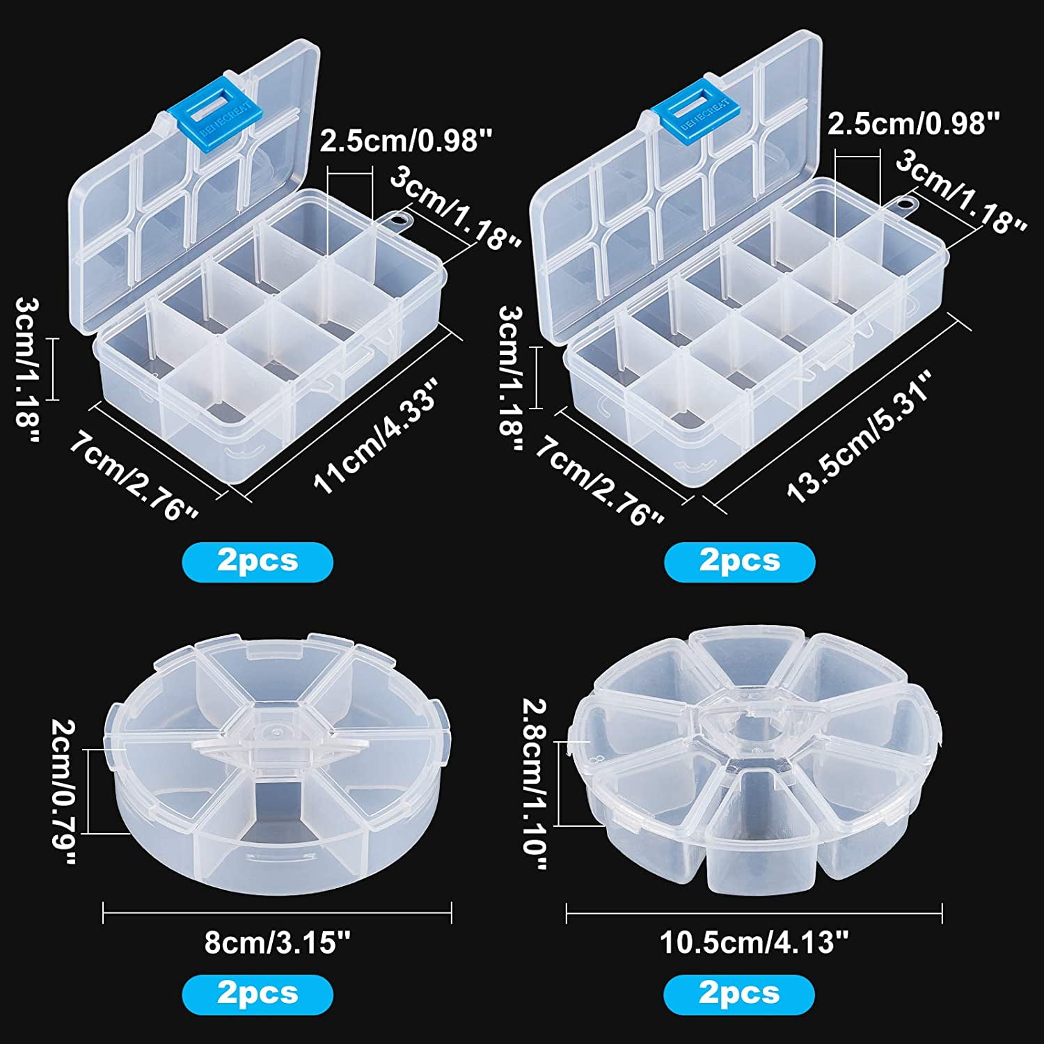 8PCS 4 Styles Clear Plastic Jewelry Organizer Boxes Including 4PCS 8 ...