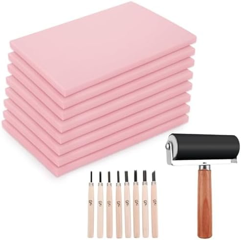 8PCS 4x6 Inch Linoleum Carving Blocks for Printmaking, Rubber Linocut ...