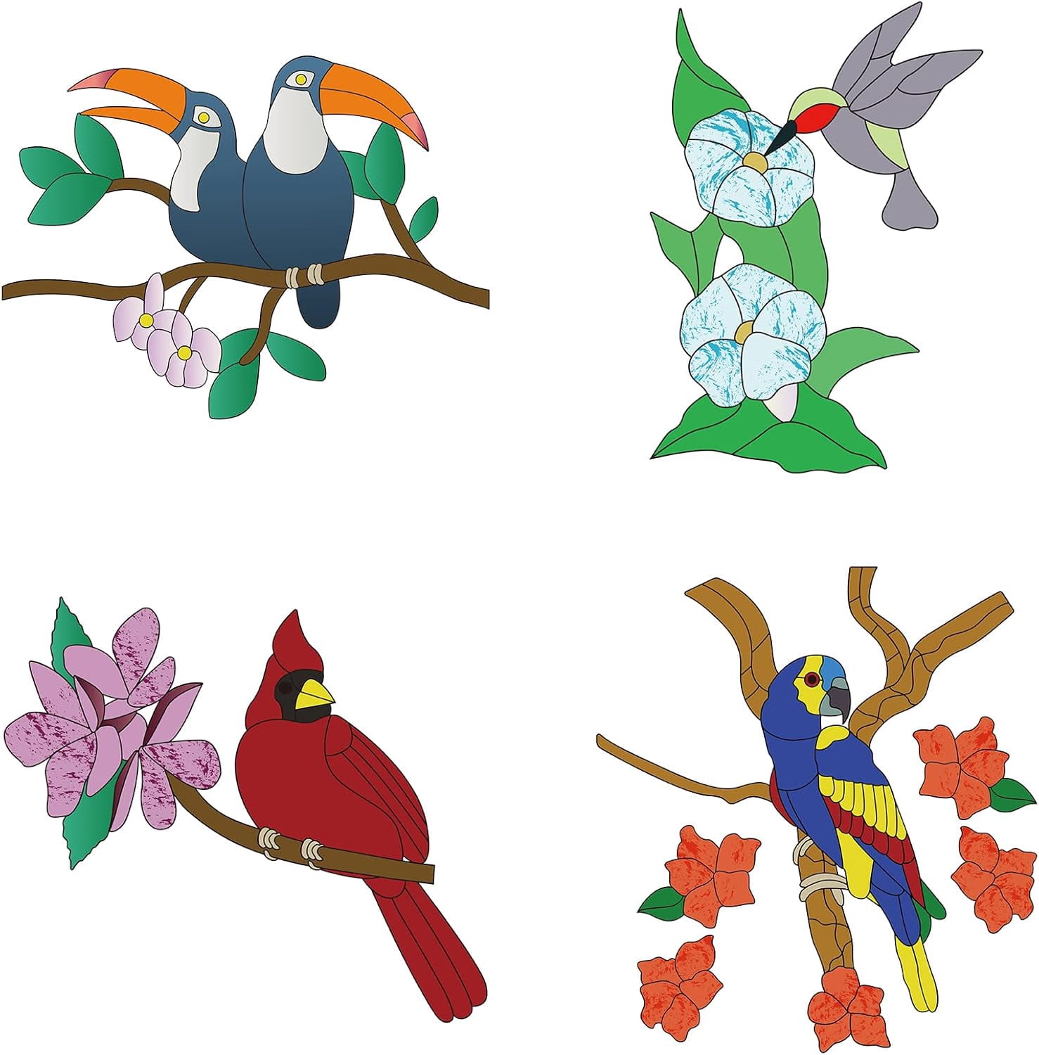 8PCS 6.3 Inch Bird Window Decals Static Flower Glass Sliding Door ...