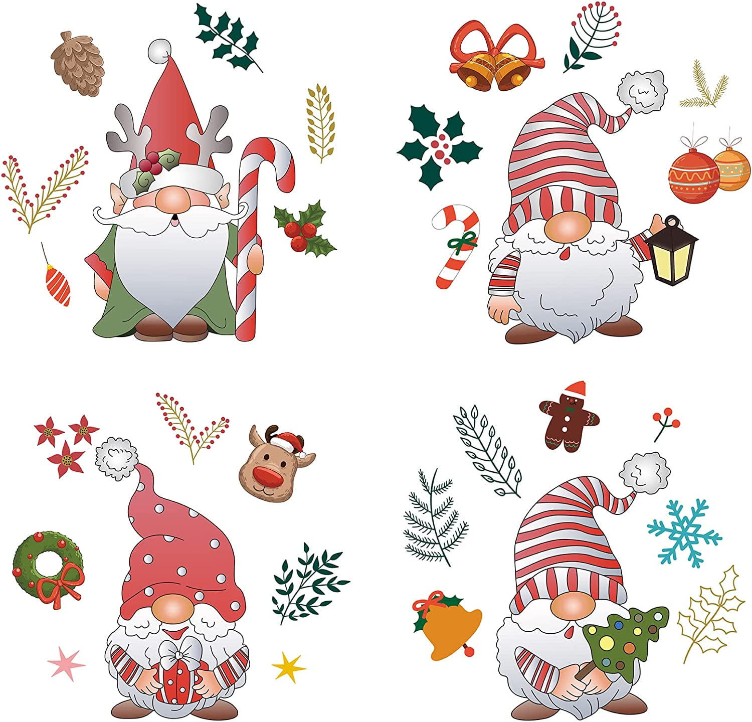8PCS 6.3 Inch Christmas Window Clings Static Gnome Glass Sliding Door ...