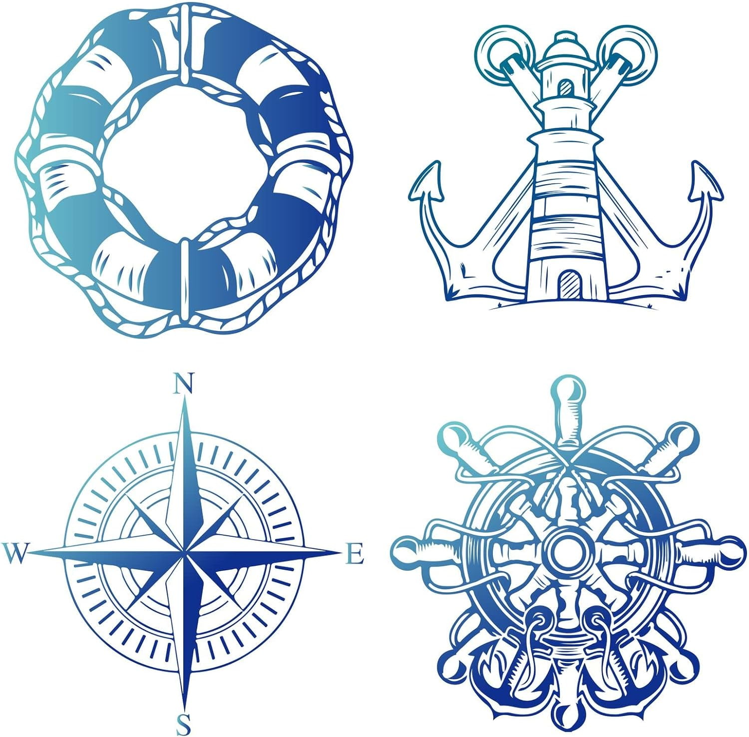 8PCS 6.30 Anchor & Helm Pattern Window Decals Static Stained Glass ...