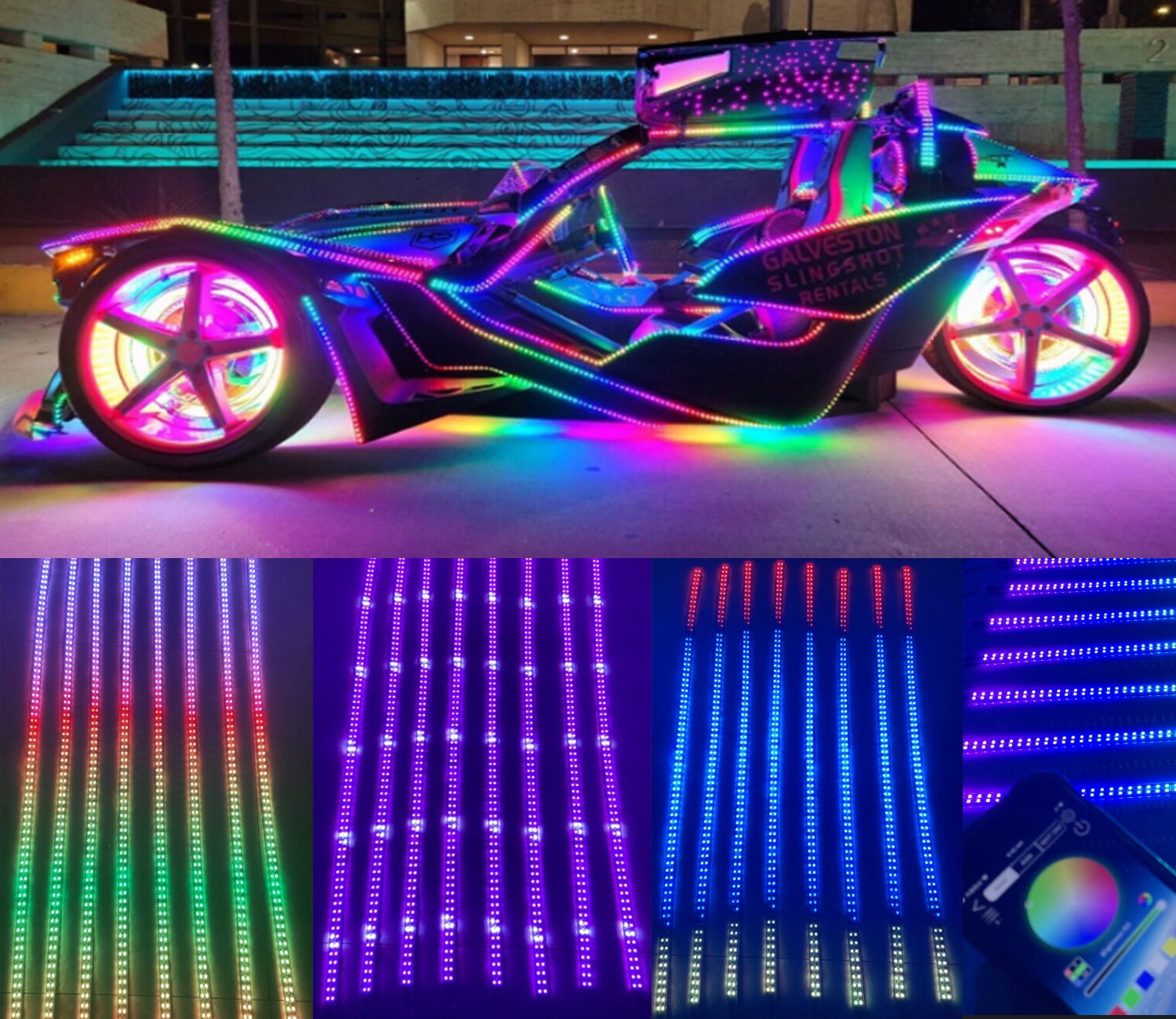 8PCS 6.5FT Chasing Color Double Row LED Strip Lights Kit For Slingshot ...