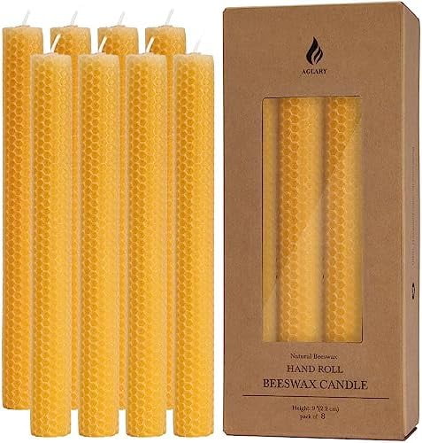 8PCS 9" Hand-Rolled Beeswax Taper Candles, Real Pure Beeswax, Handmade ...