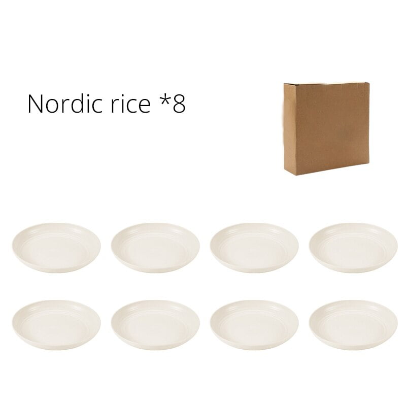 8PCS 9-inch Plastic Plate Set Nordic Minimalist Wheat Straw Large Round ...