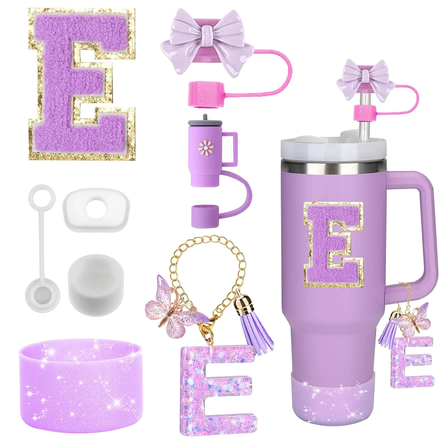 8PCS Accessories Set for Stanley Cup Purple 30oz 40oz tumbler Silicone ...