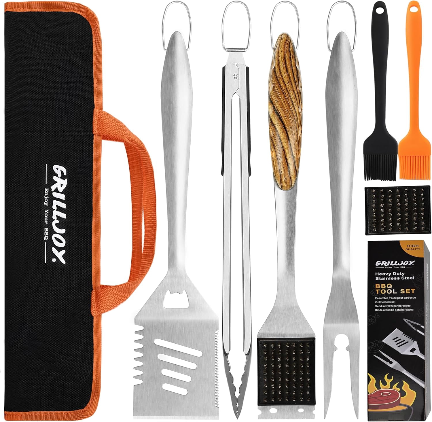8PCS BBQ Grill Tools Set with Extra Thick Stainless Steel Spatula, Fork ...