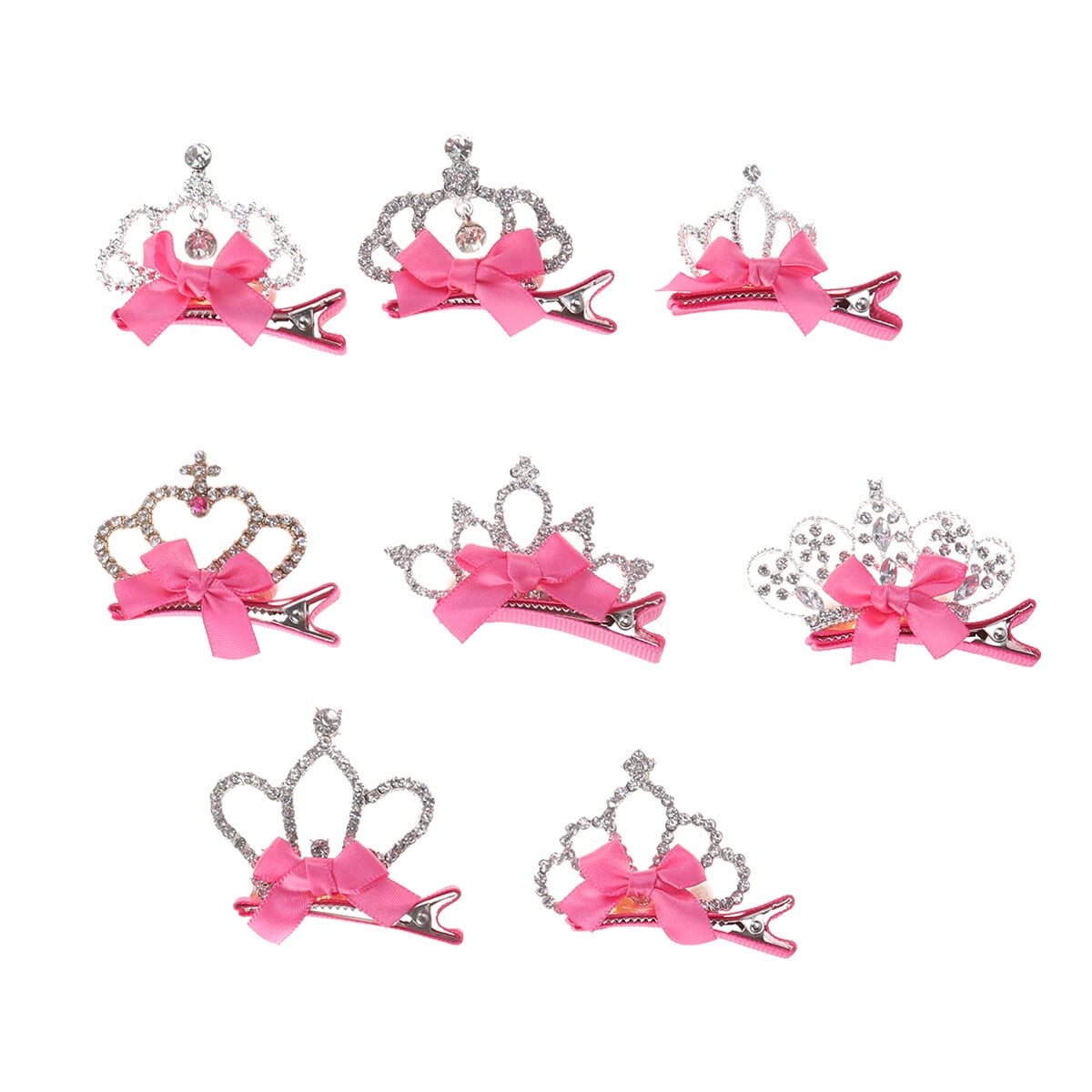 8PCS Baby Girl Toddler Kids Pink Bow Pearl Rhinestone Silver Crown ...