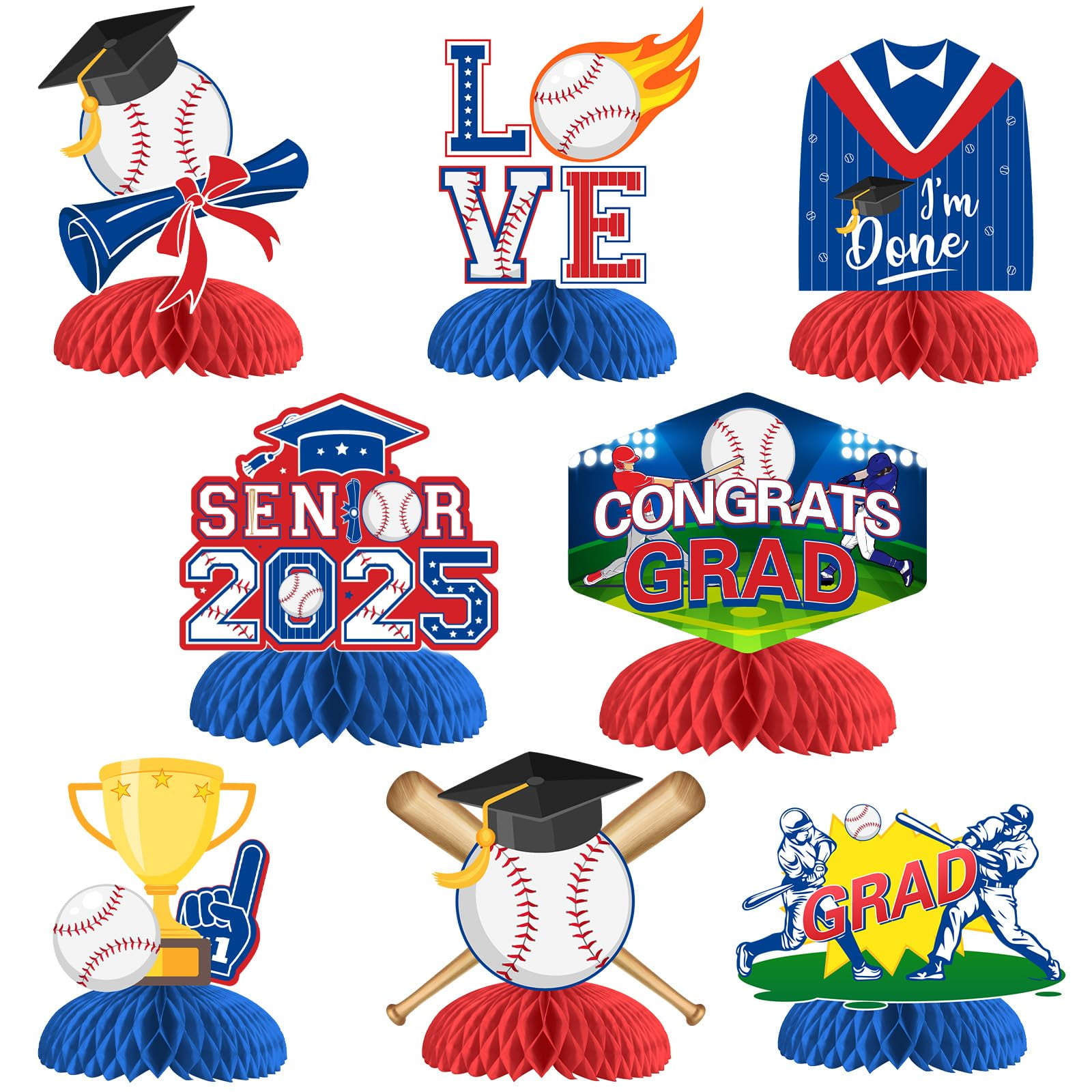 8PCS Baseball Graduation Honeycomb Centerpieces, Class of 2025 Congrats ...