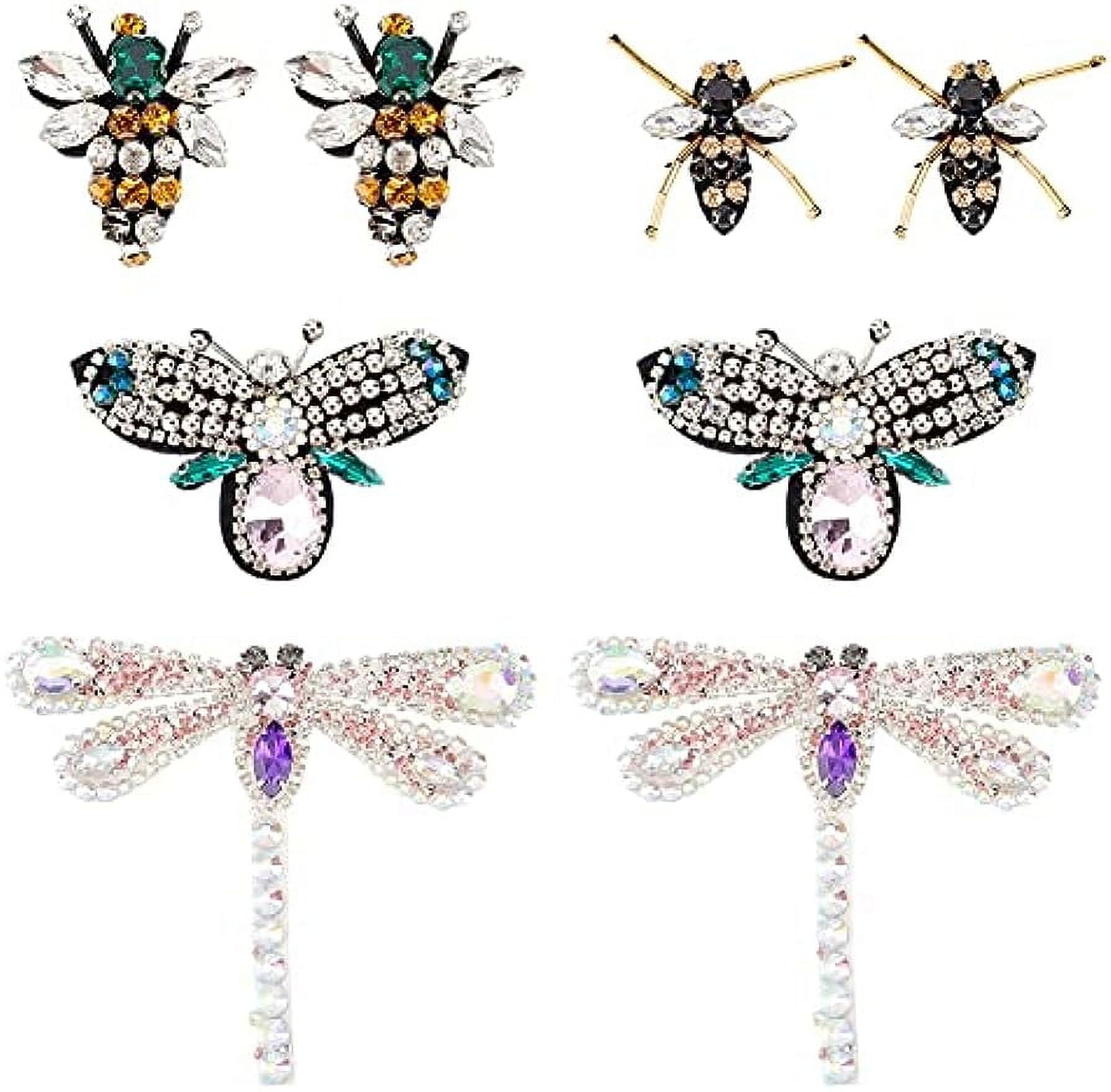 8PCS Bees Dragonfly Rhinestone Beaded Patches 4 Style Embroidery Sew on ...