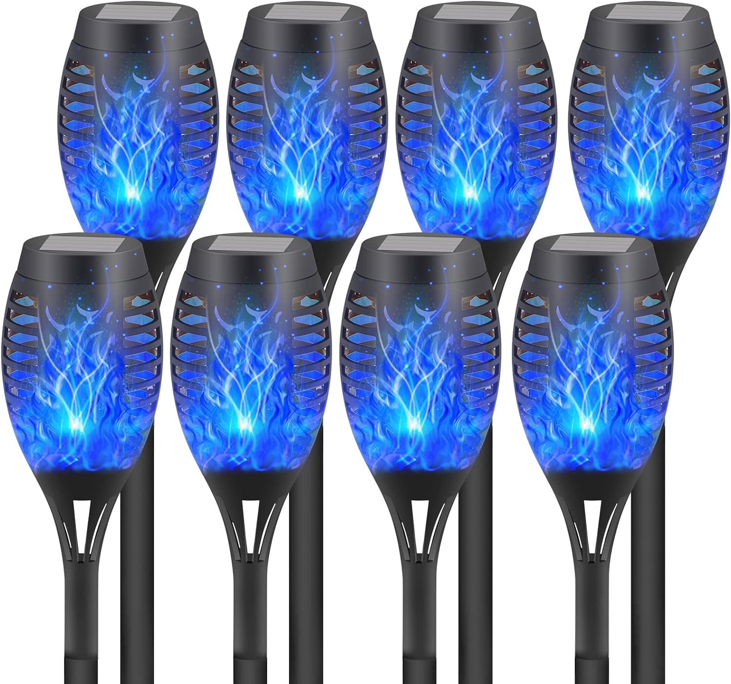 8PCS Blue Flickering Flame Solar Lights 12 LED Solar Tiki Torches Solar ...