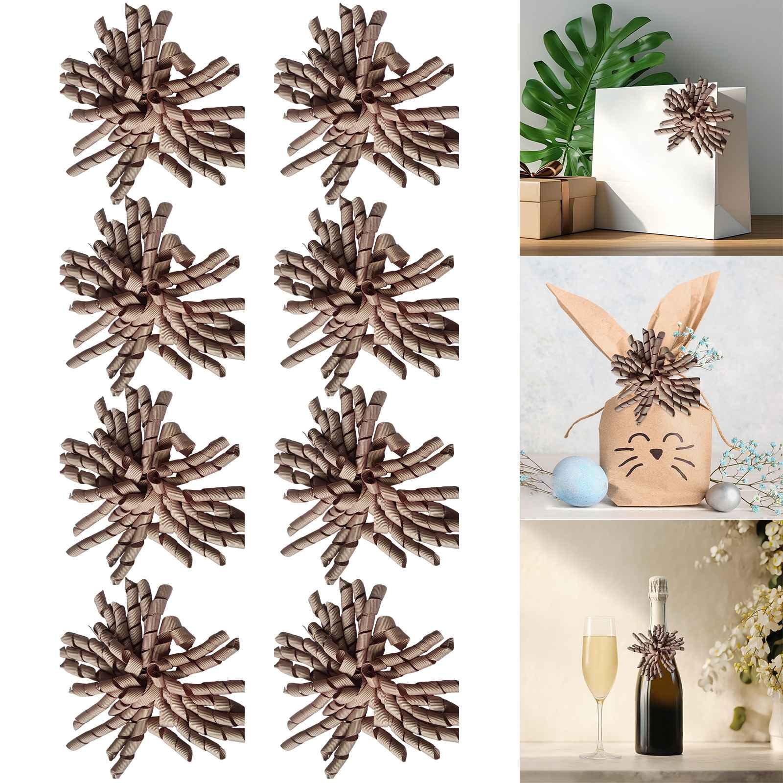 8PCS Bows for Gift Wrapping, Curly Ribbon Bows Self Adhesive Burst Gift ...