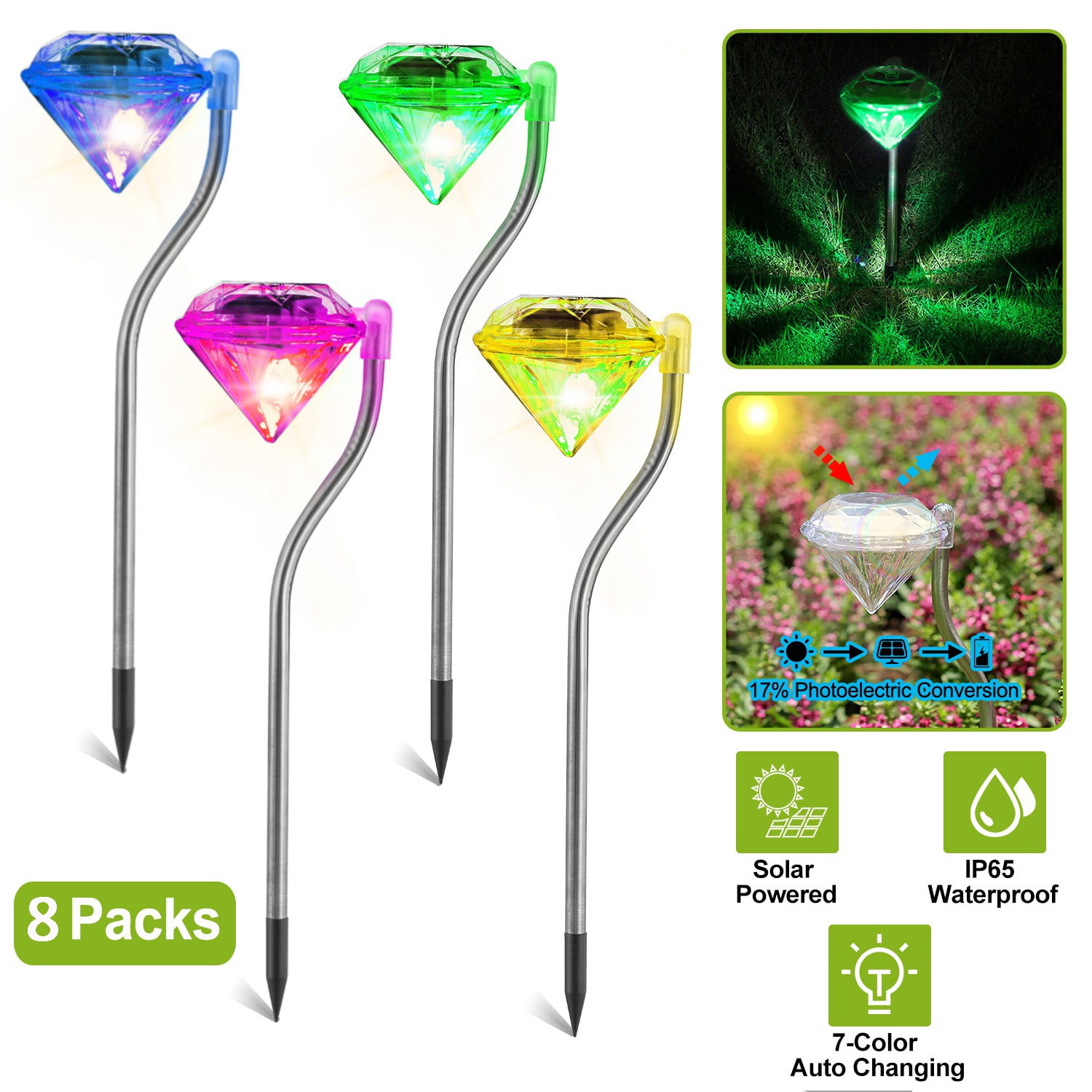 8PCS/Box Solar Lights Outdoor Pathway Solar Garden Lights Diamond LED ...