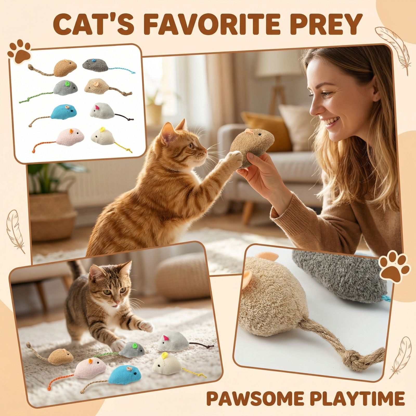 8PCS Catnip Mice Toys, Natural Catnip Filled Plush & Feather Mouse Toys ...
