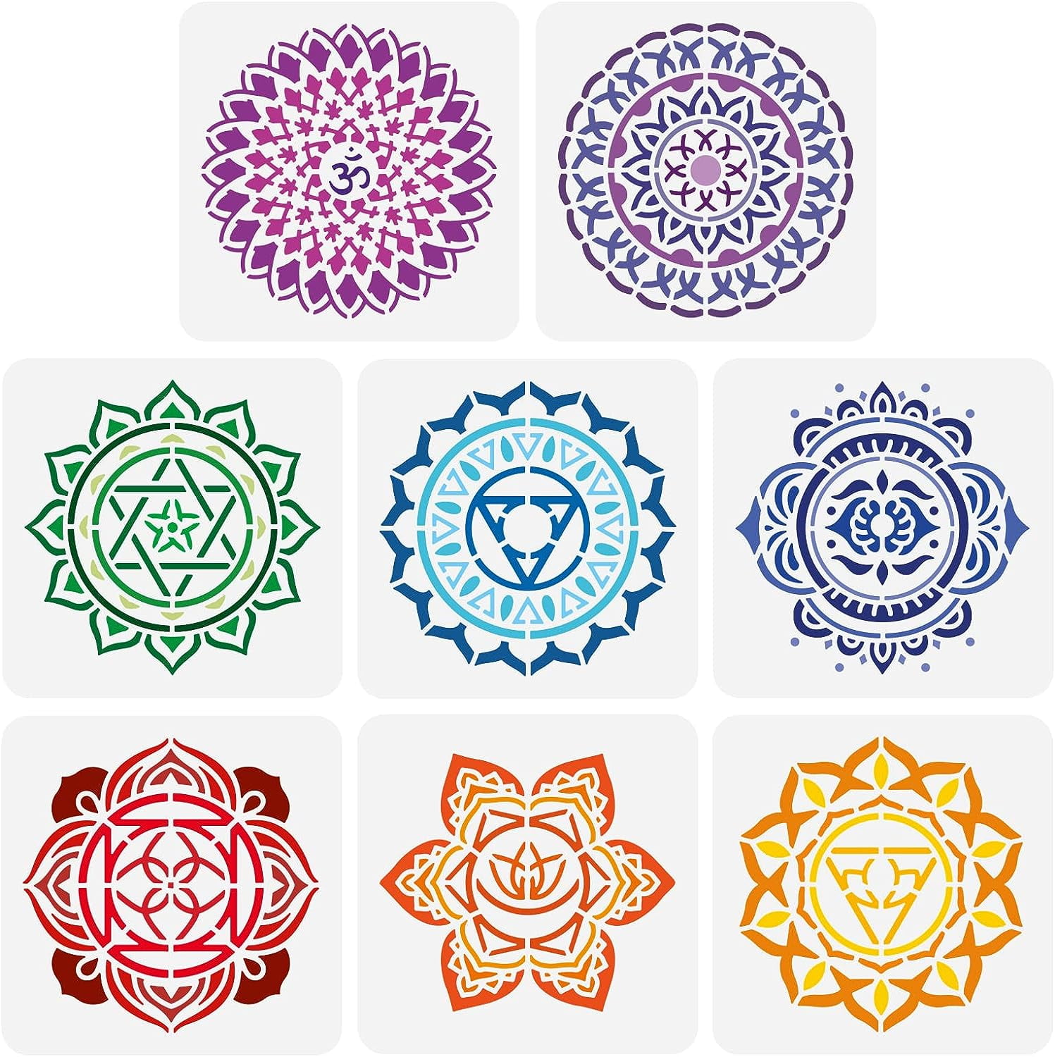 8PCS Chakra Symbol Stencil 5.9x5.9 Inch Plastic PET Mandala Flower ...