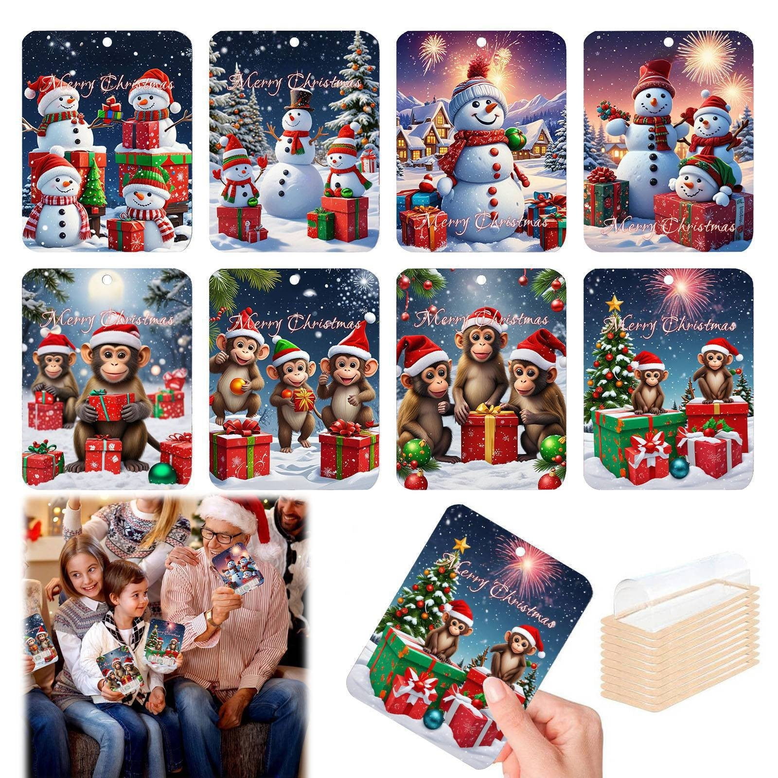 8PCS Christmas Card Wallets, Cute Wooden Pendant Set with Festive ...