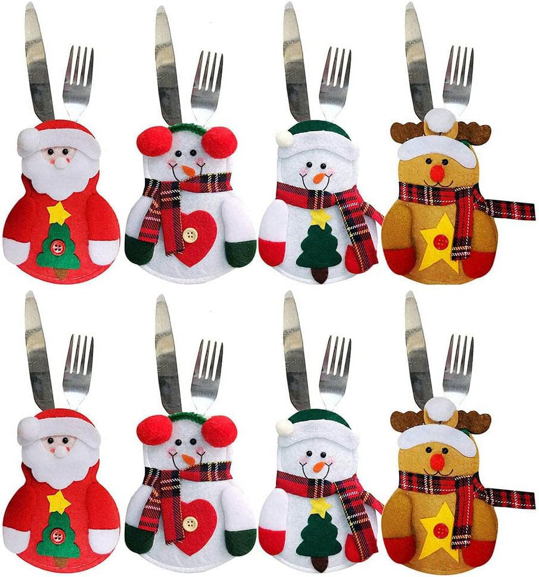 8PCS Christmas Silverware Holder, Snowman and Elk Tableware Holder ...