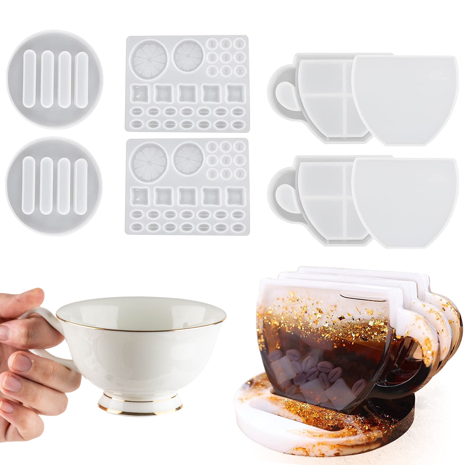 8PCS Coffee Cup Shape Silicone Coaster Resin Molds Set With Lemon ...