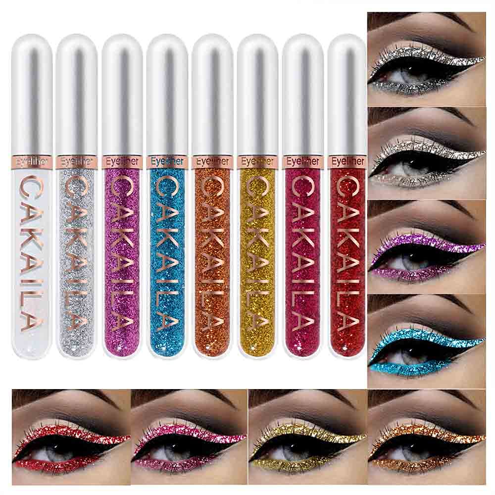 8PCS Colorful Glitter Liquid Makeup Eyeliner Liquid Set Stamps Shapes ...