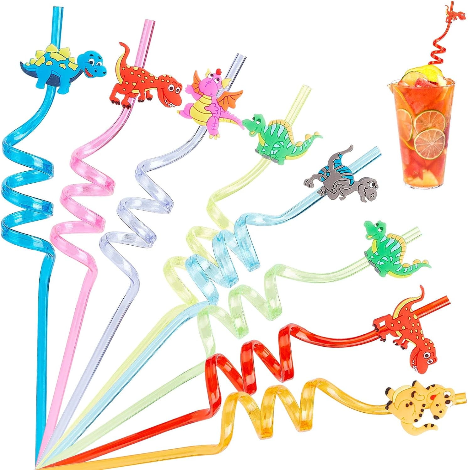 8PCS Colorful Reusable Drinking Straws Dinosaur Party Favors Party ...