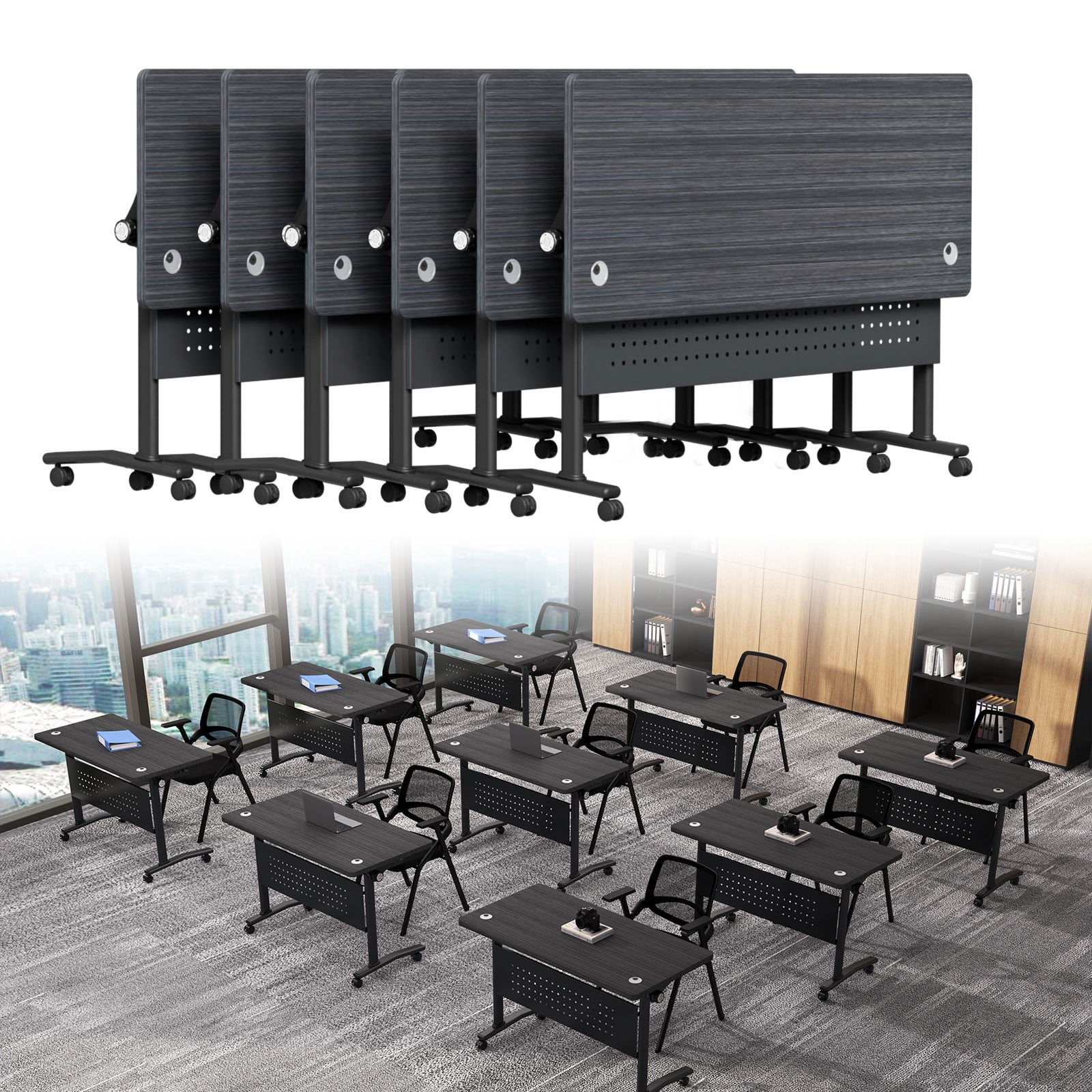 8PCS Conference Table with Wheels, 61“ Folding Conference Table, Flip ...