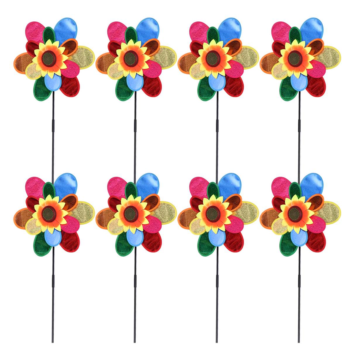 8PCS DIY Double-layer Sequin Sunflower Shape Pinwheel Outdoor Kids ...