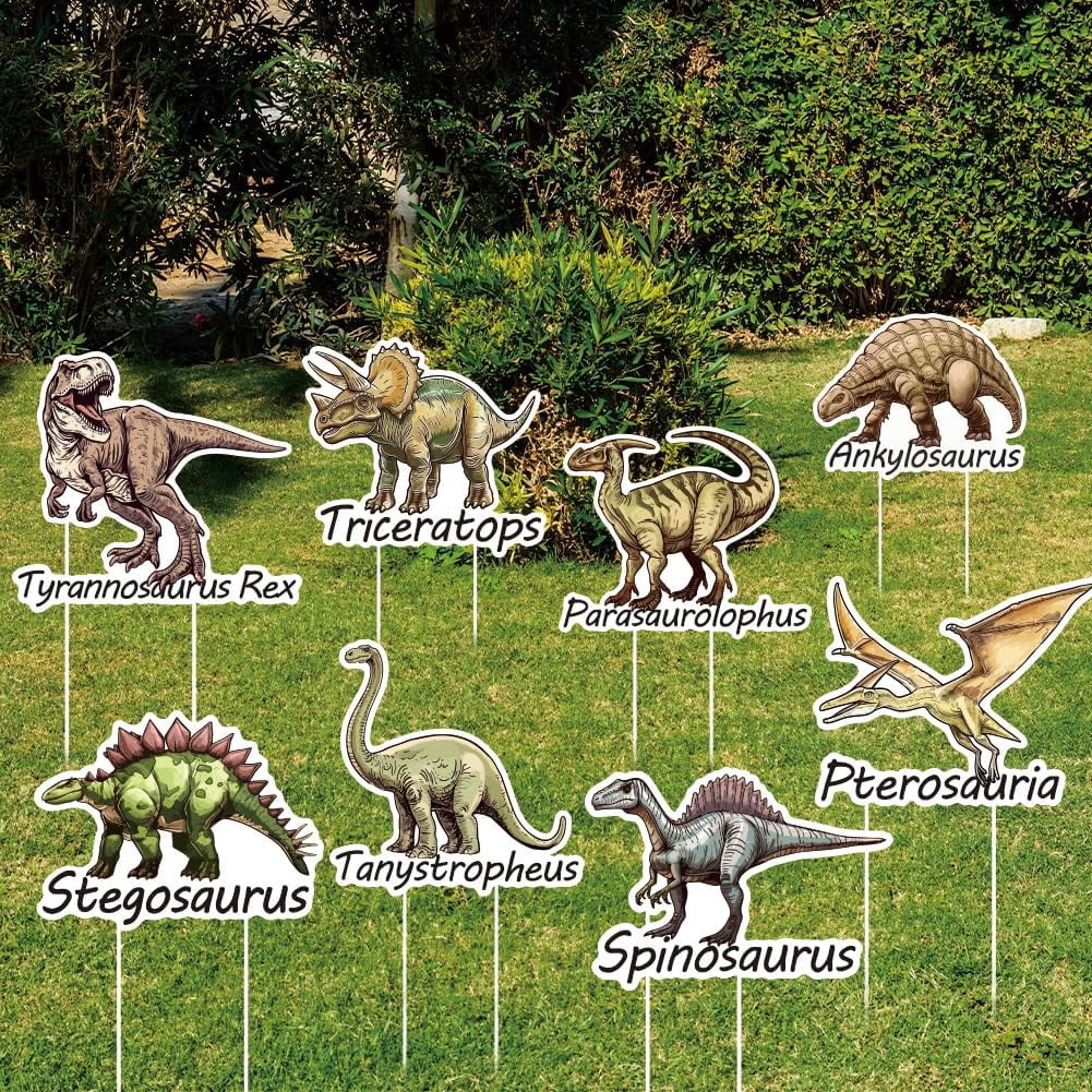 8PCS Dinosaur Yard Signs with Stakes Dinosaur Themed Party Outdoor Lawn ...