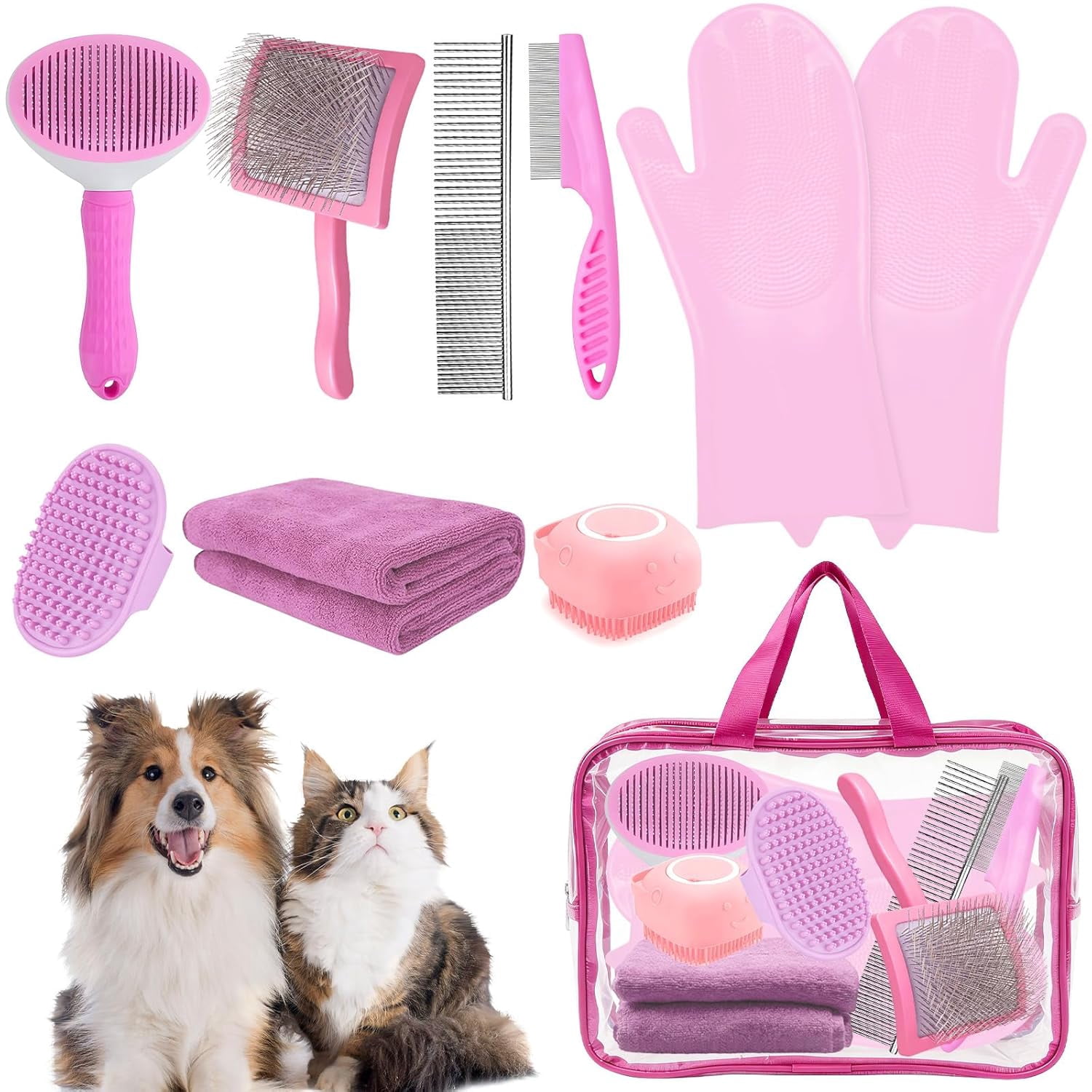 8PCS Dog Slicker Brush for Dogs Grooming Kit,Bath Grooming Kit for Pets ...