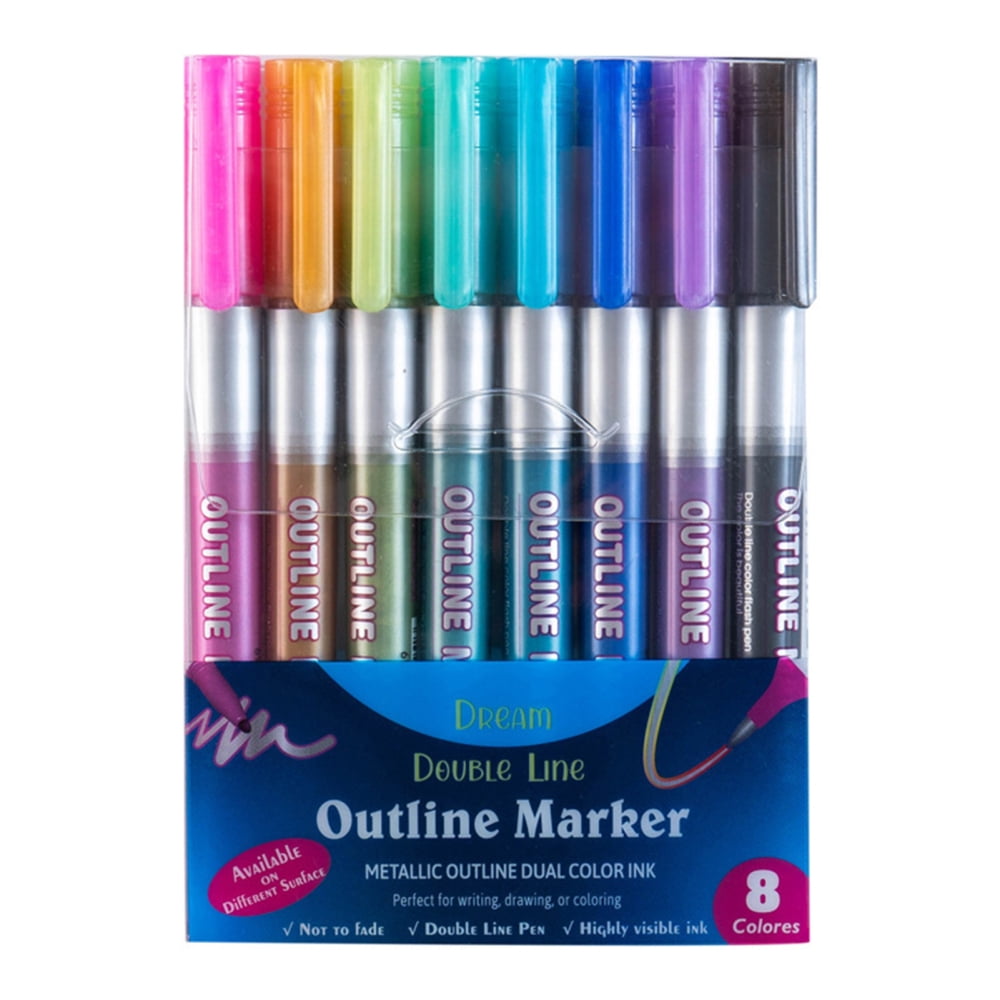 8PCS Double Line Contour Pen Highlighters Shimmer Markers Writes ...