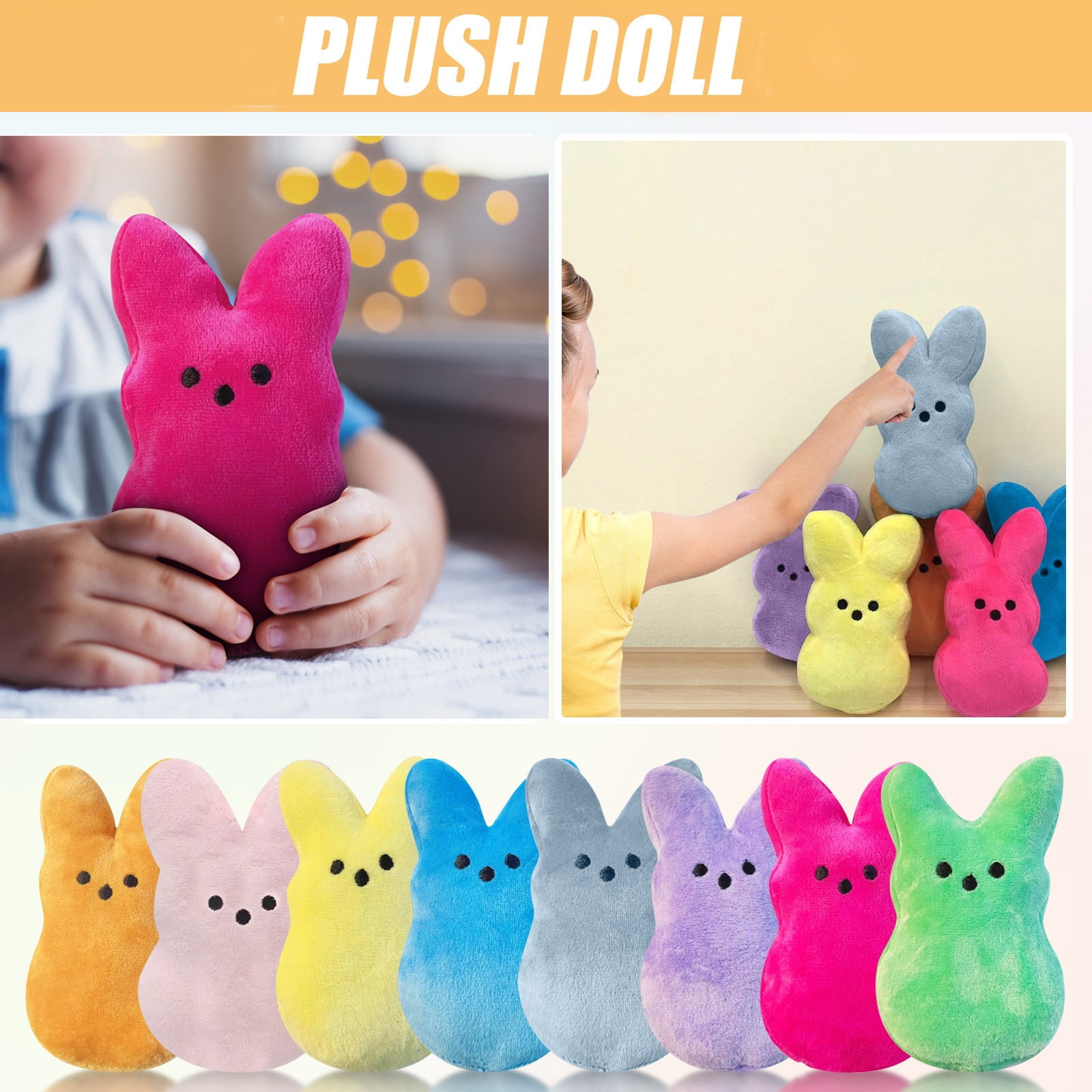 8PCS Easter Bunny Plush Toys Peeps Bunny 8pc Cute Soft Doll Plush Toy ...