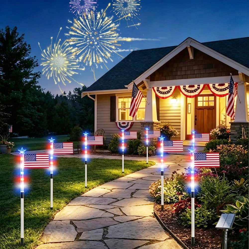8PCS Flag Pole Light Solar Powered, 4th of July Decorations Outdoor ...