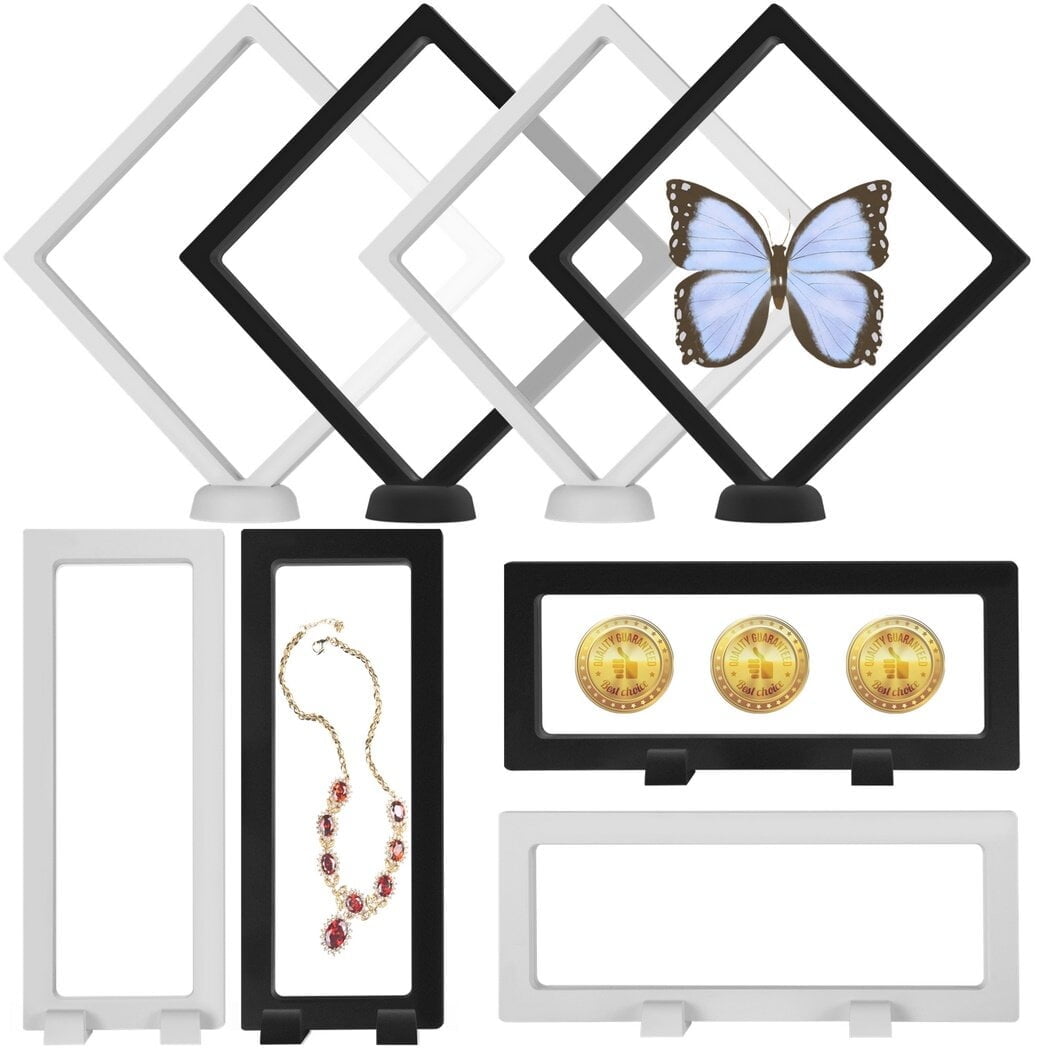 8PCS Floating Display Cases, 3D Floating Frames with Stands, Challenge Coin Display Holders with ...