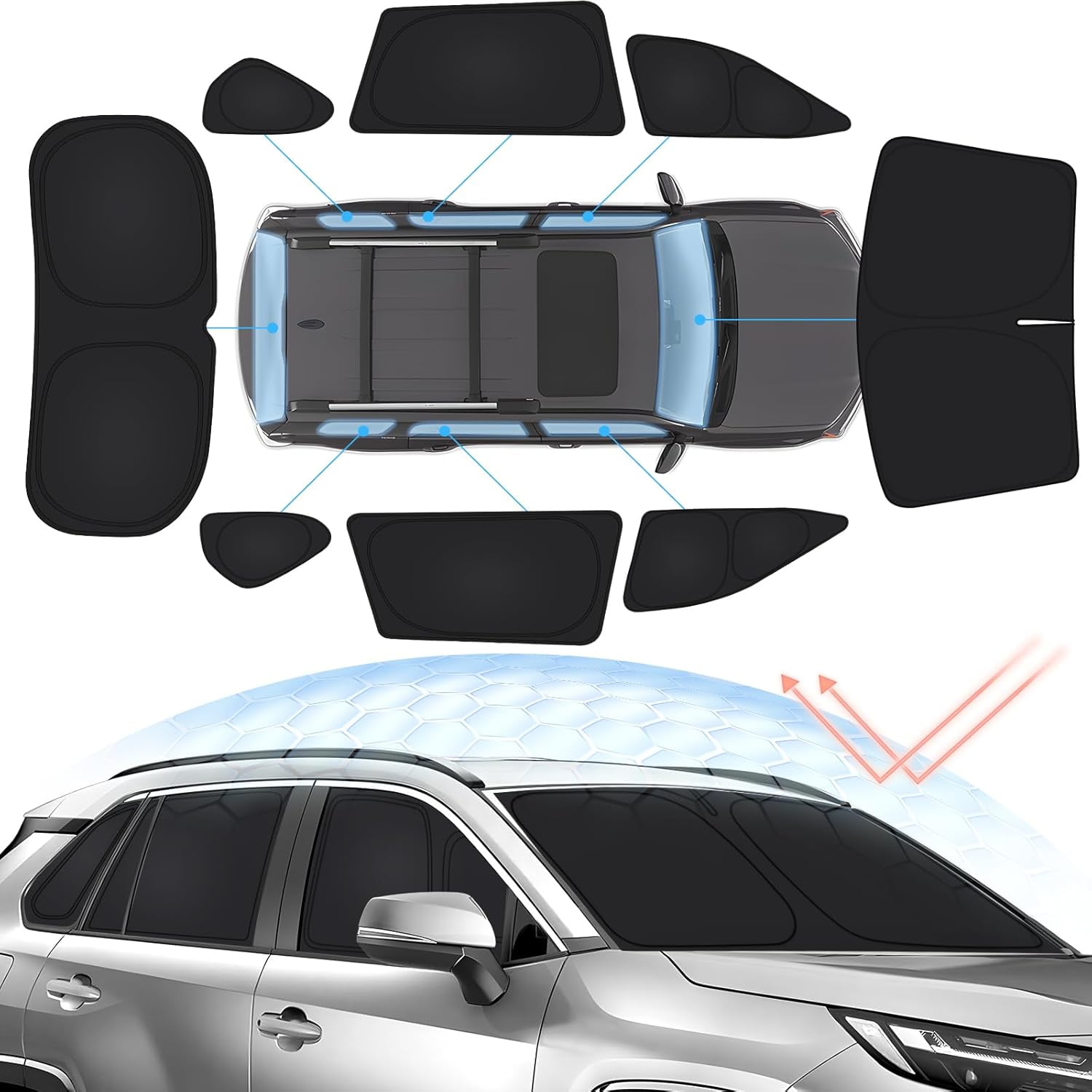 8PCS Foldable Sun Shade for 2019-2025 Toyota RAV4 Accessories Car ...