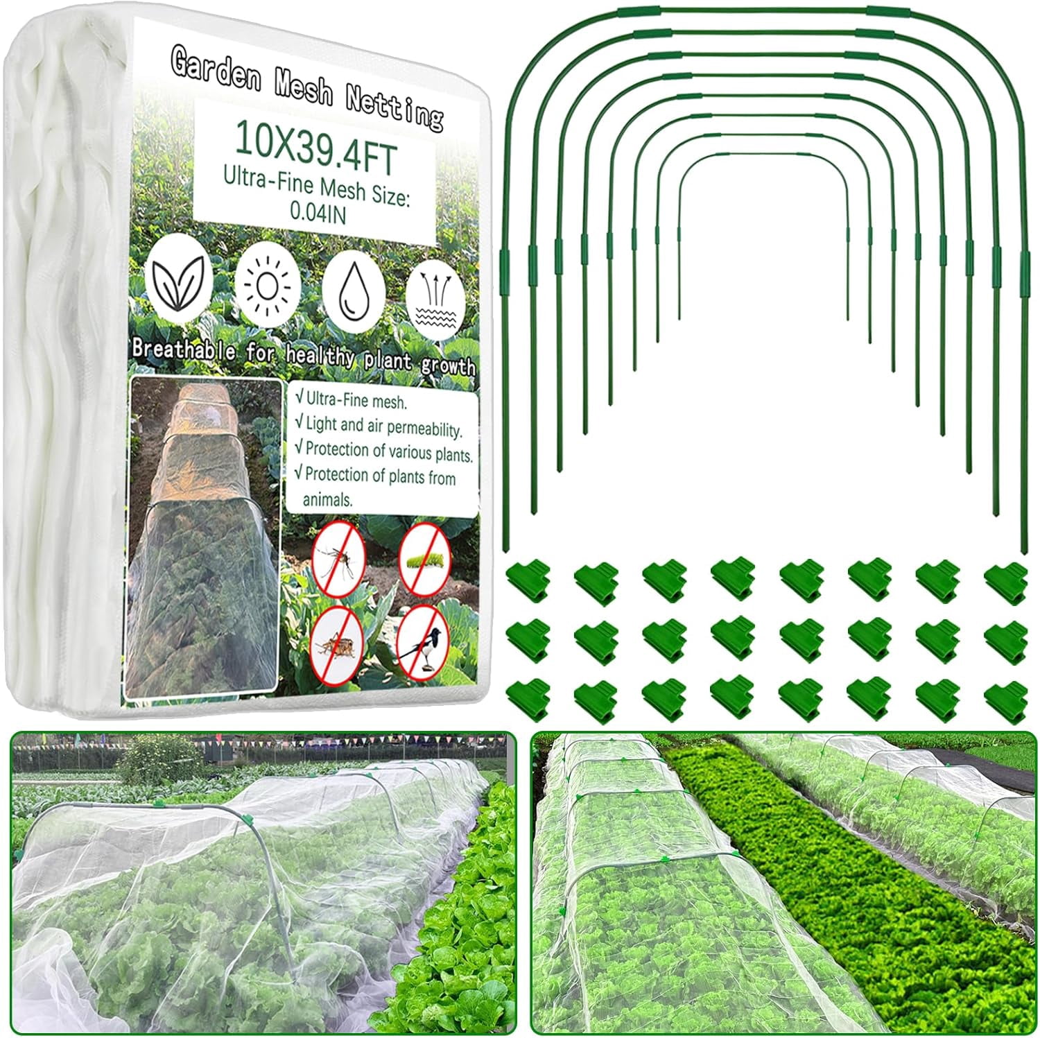 8PCS Garden Mesh Netting Kit - 10x39.4FT,Plant Cover Ultra Fine Mesh ...