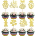 8PCS Gold Glitter Easter Cupcake Toppers, Bunny, Egg, Basket & "Happy ...