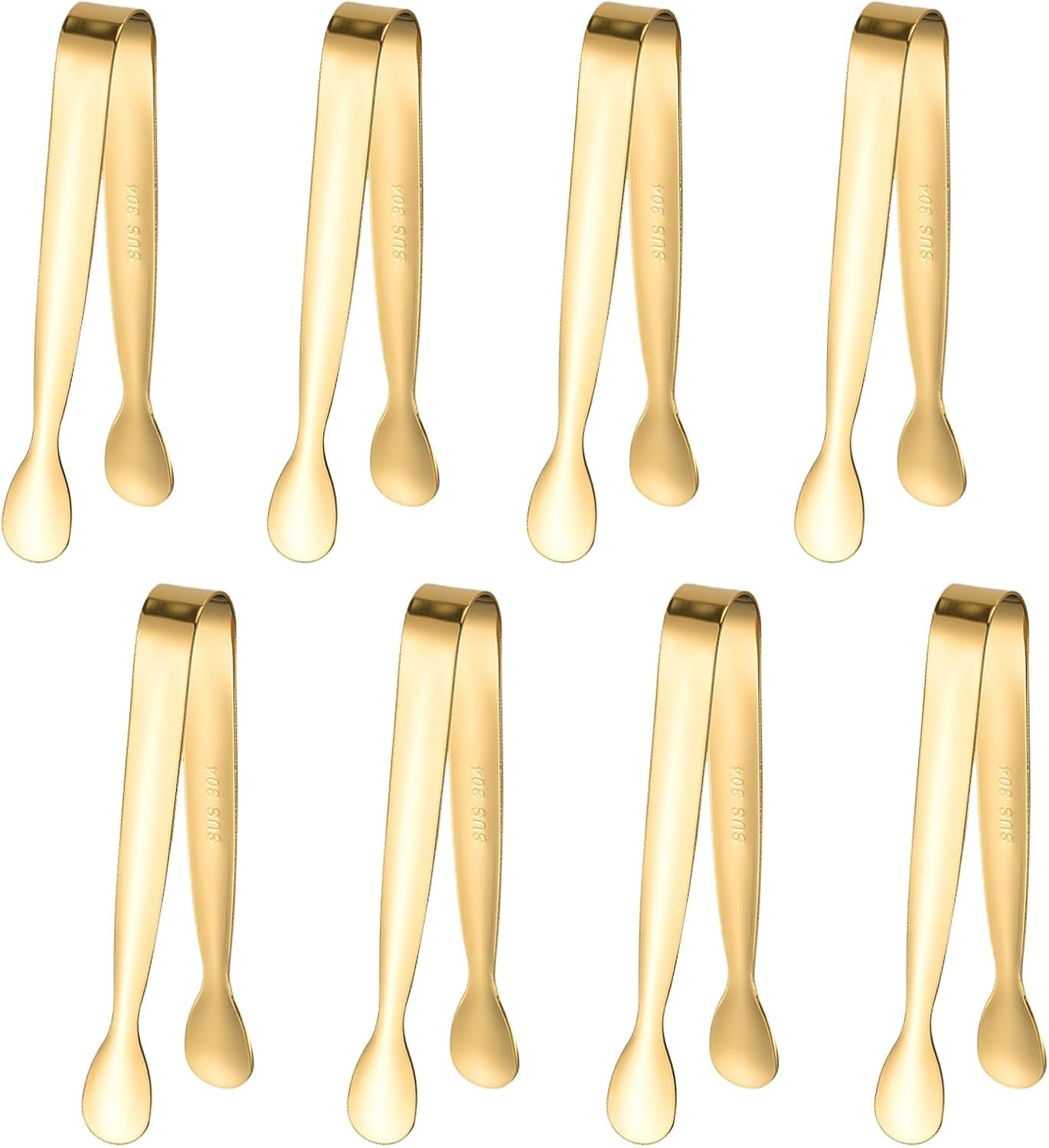 8PCS Gold Mini Metal Tongs, 4.3" Stainless Steel Tiny Tongs, Small ...