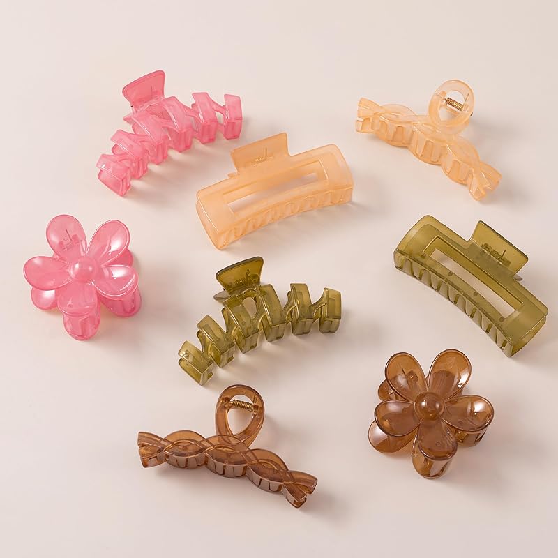 8PCS Hair Clips for Women, Flower Claw Clips for Thick Hair, Non-Slip ...