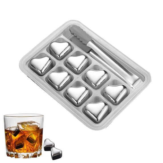 8PCS Heart-Shaped Ices Rocks Cubes for Whiskey, Reusable Stainless ...