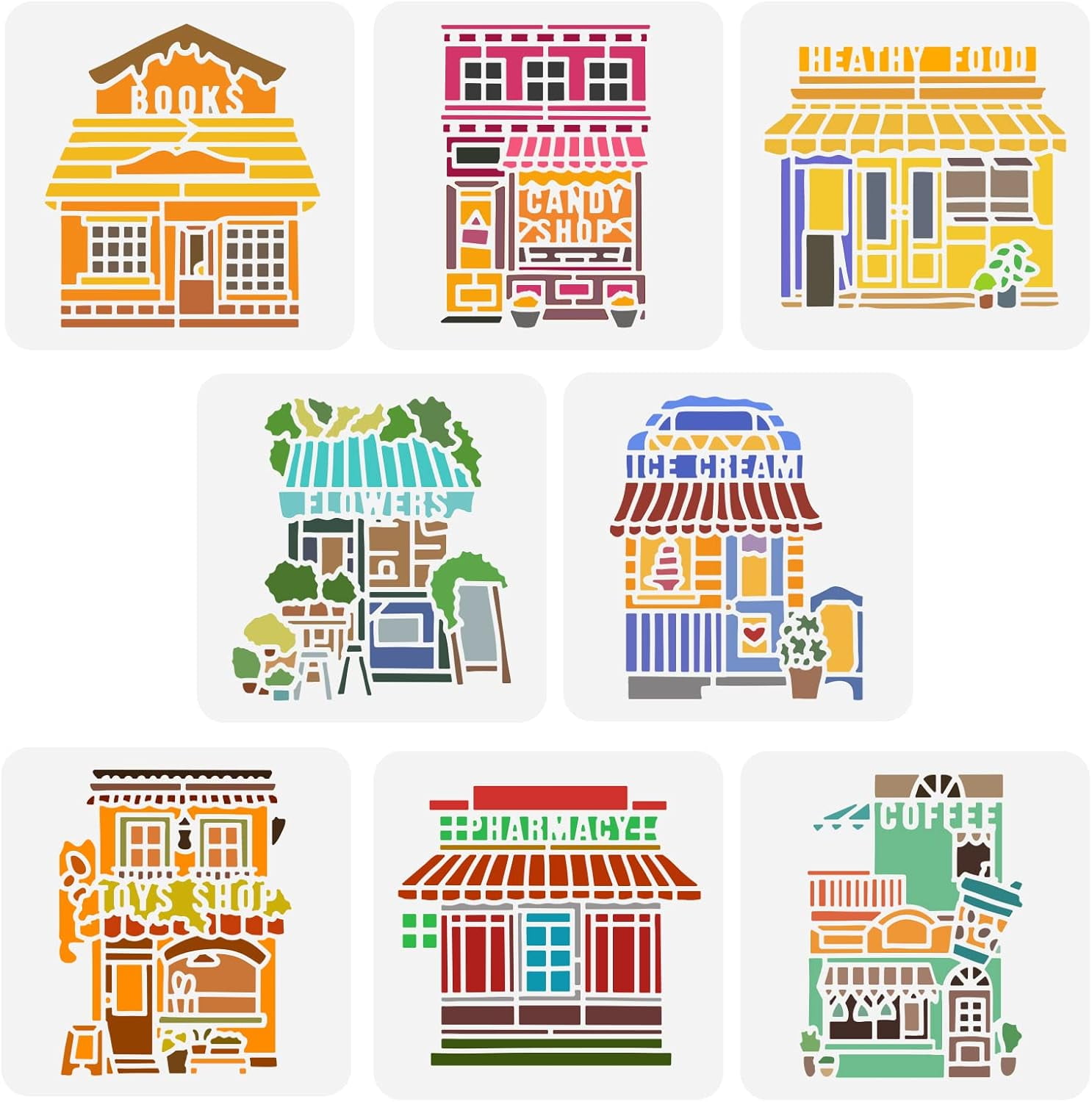 8PCS House Stencils Street Shop Stencil 5.9x5.9 inch Plastic PET ...