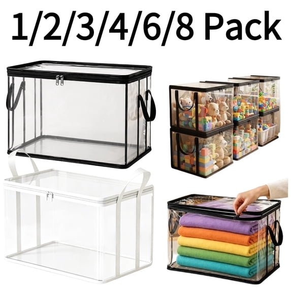 8PCS Large Heavy-Duty Thick Plastic Clear Storage Bag for Clothes ...