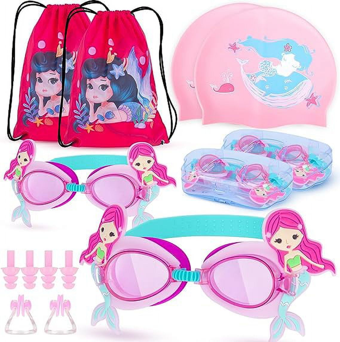 8PCS Mermaid Kids Swim Goggles Set,foci cozi Swim Goggles for Kids 6-14 ...