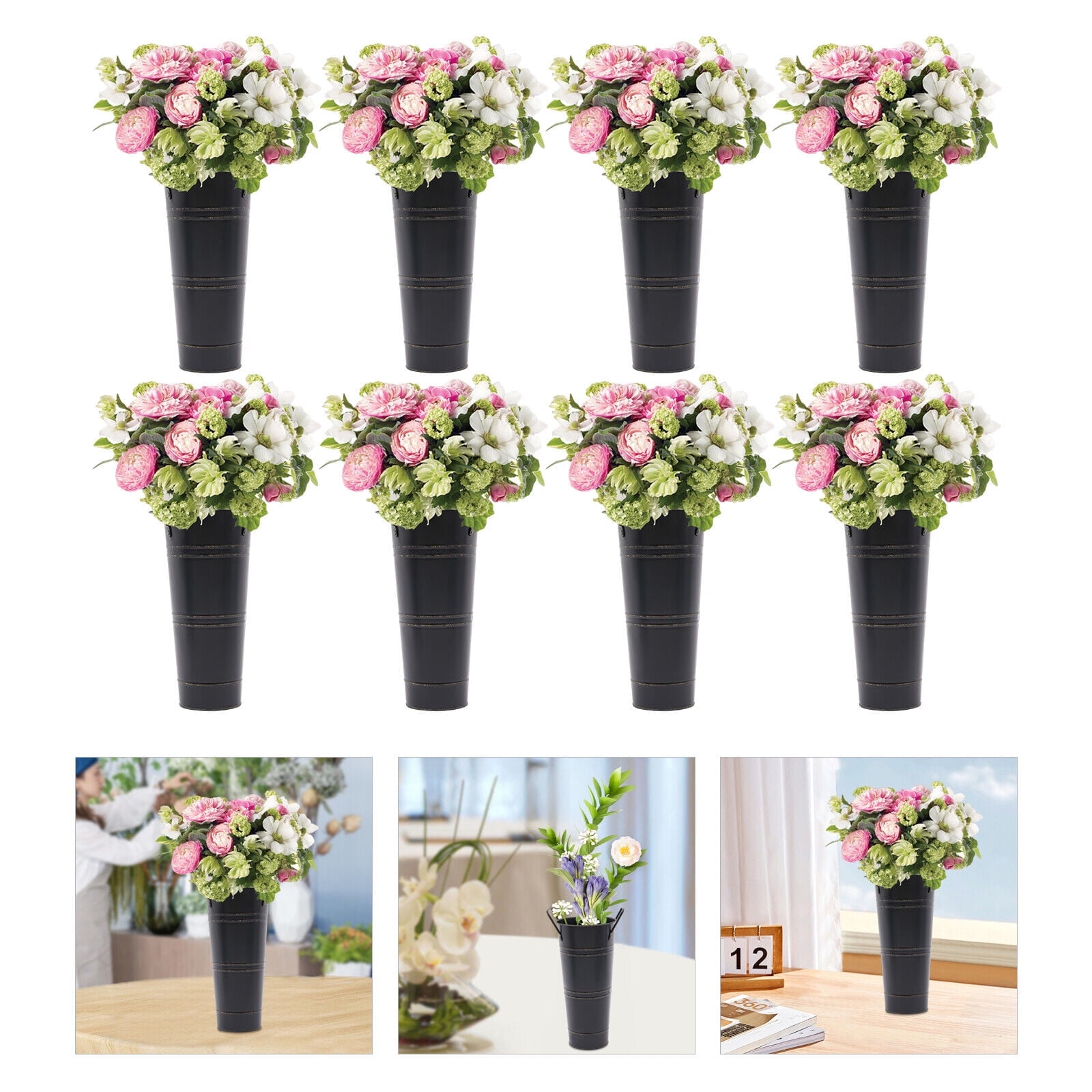 Set of 8 Metal Flower Bucket Vases 10in, Black Bouquet Flower Bucket ...