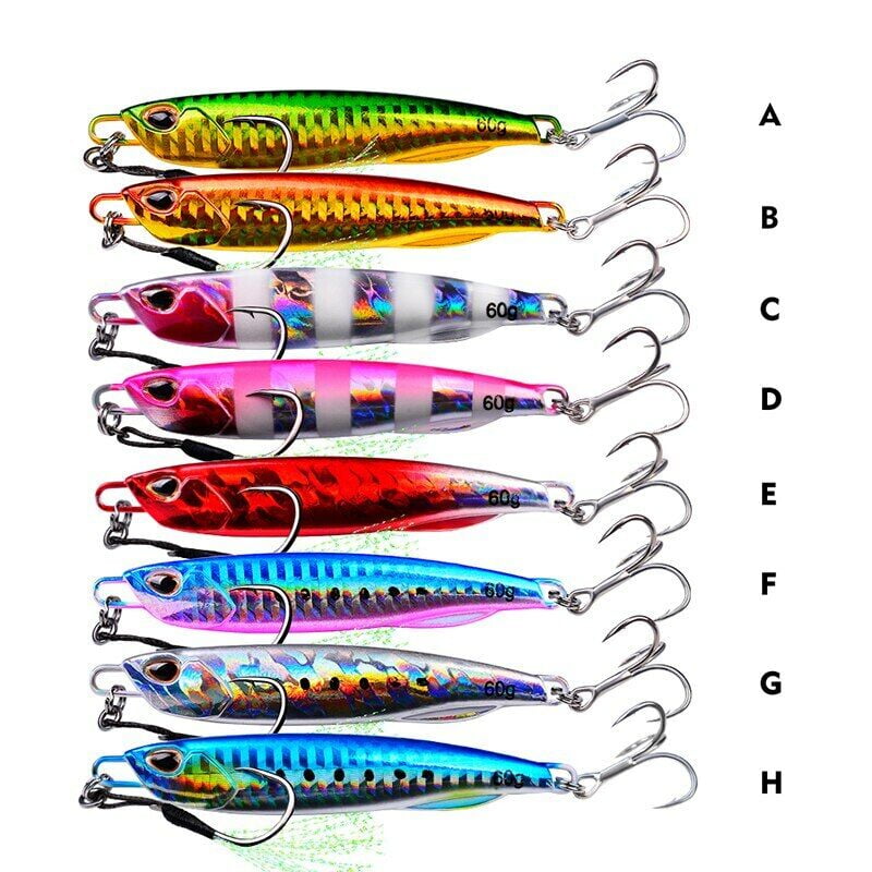 8PCS Metal Jig Fishing Lure 10g-60g Trolling Bass Trout Jigging Lure ...