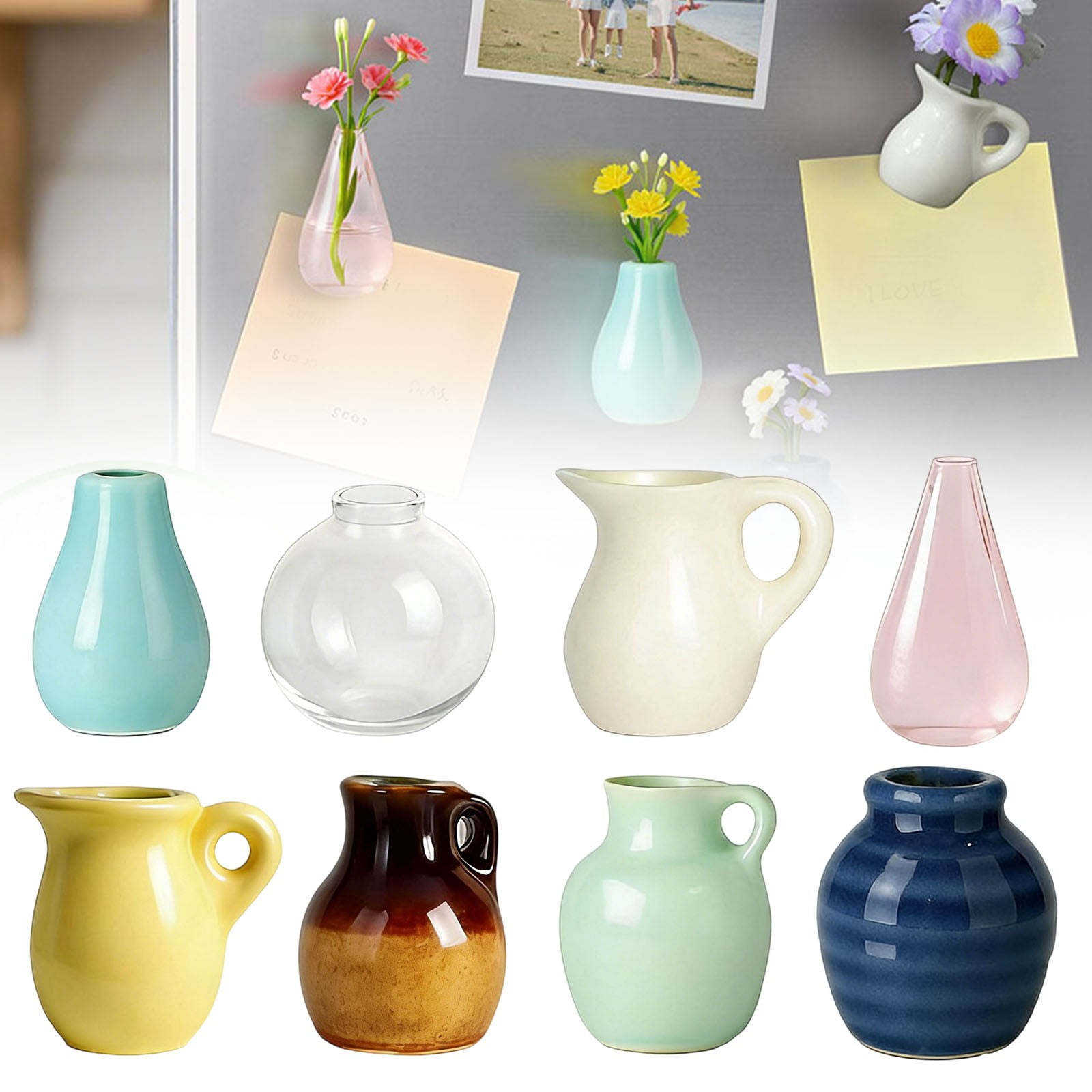 8PCS Mini Ceramic Vase Magnets for Fridge, Cute Tiny Plant Vase Fridge ...